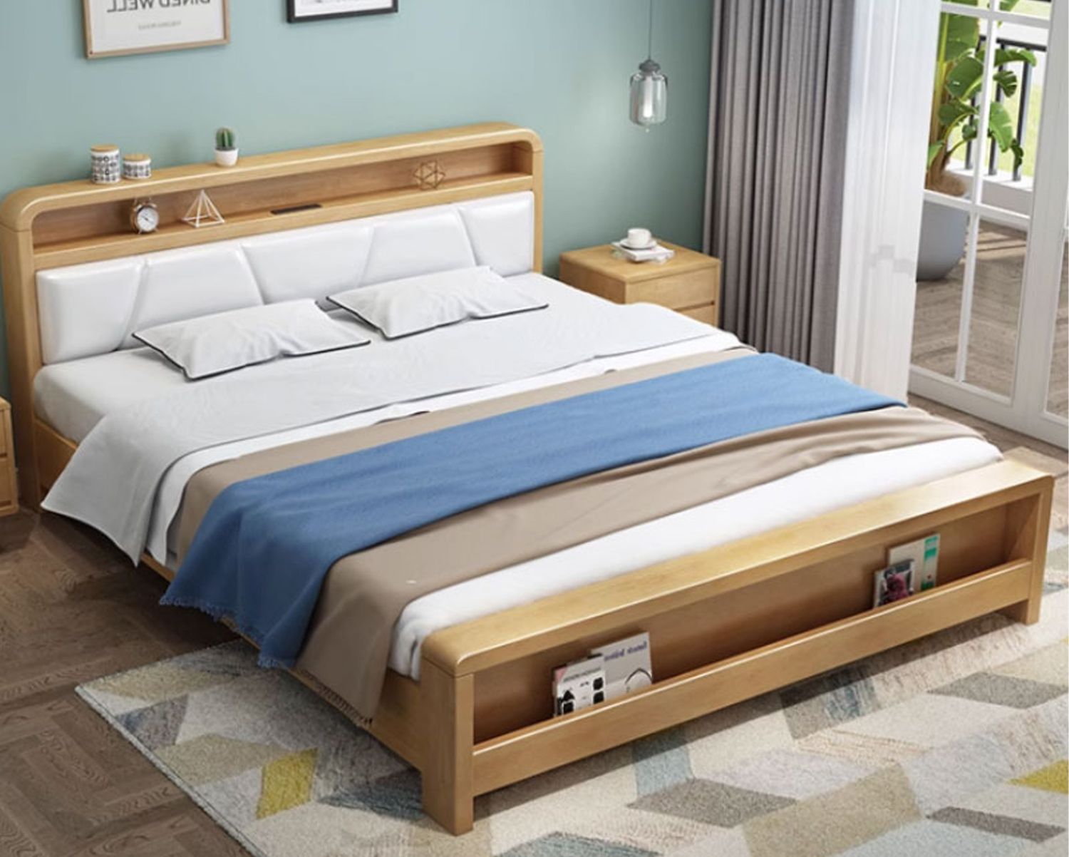 Flotti Finn Solid Thailand Rubberwood Bed Frame (Double, Queen) (Side ...