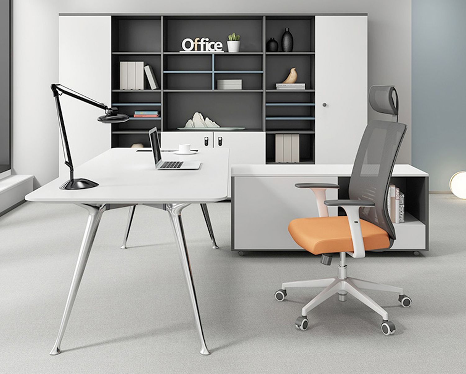 Ofix ET340Q Executive Desk with Side Cabinet (White)