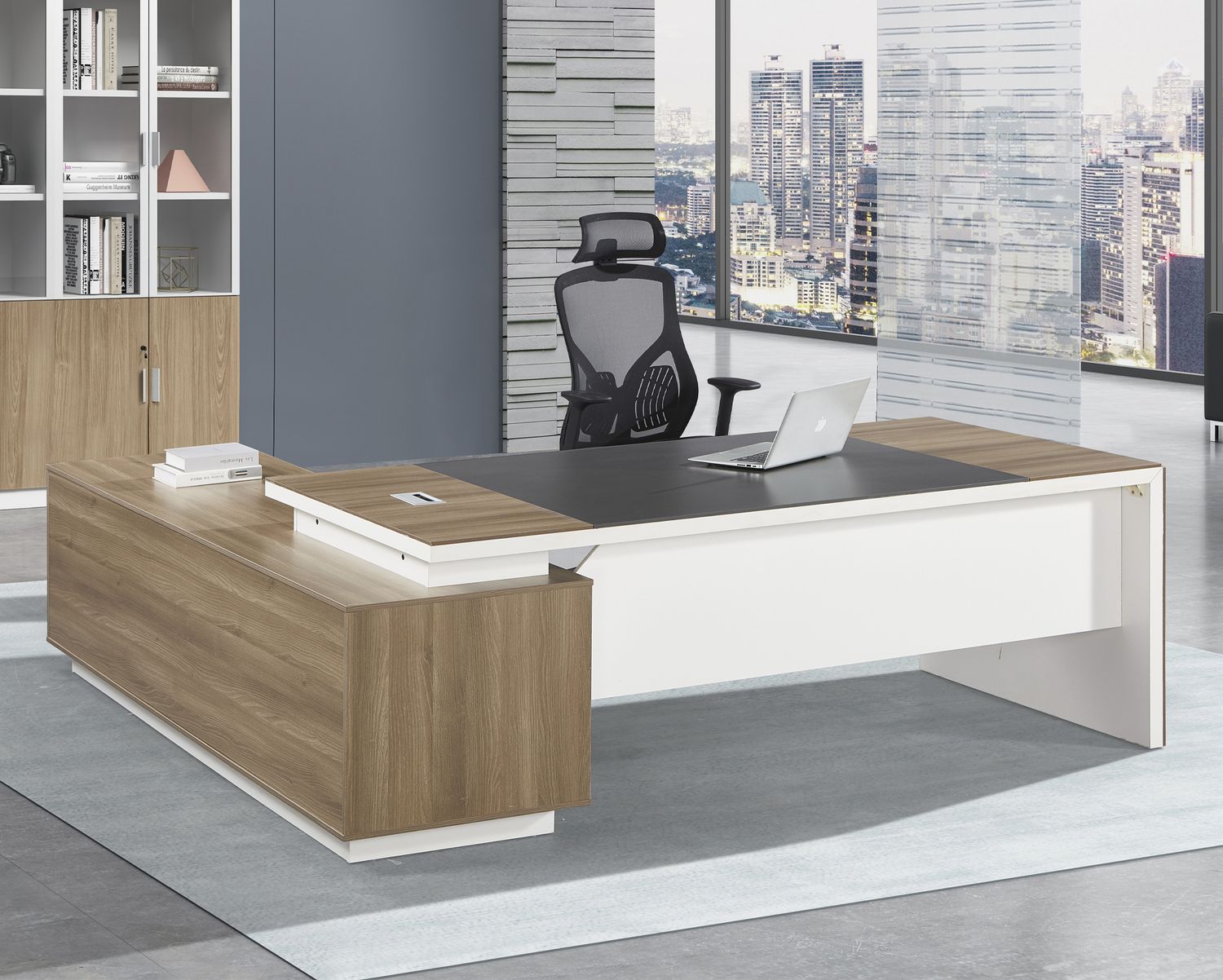 Ofix ET196Y Executive Desk with Side Cabinet (Walnut) (Chair is not ...