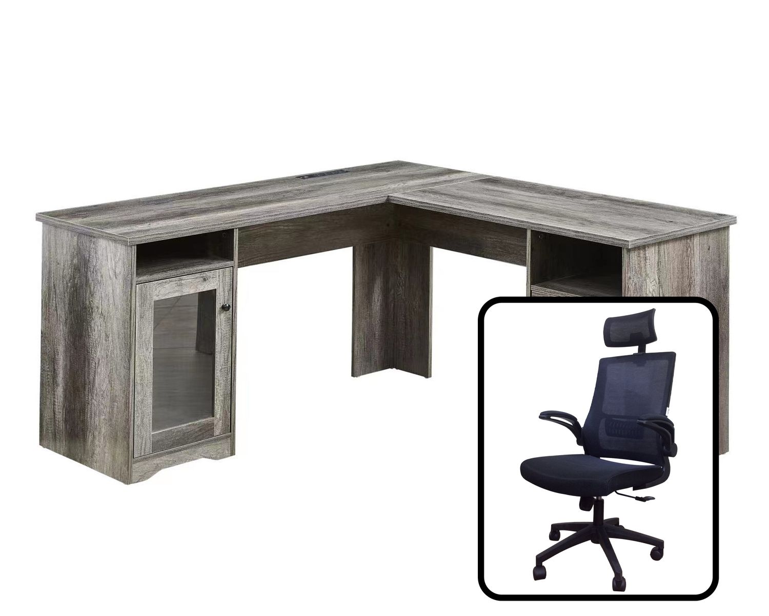 Ofix TDM-2030 Office Table & Chair Set (150*50 L-Shape Table+Deluxe 31H ...