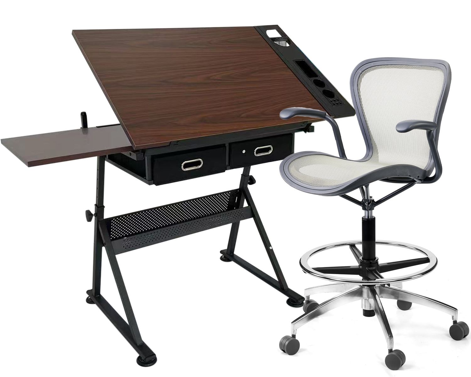 Ofix ML-032 Drafting Table & Chair Set (Wood Table Height Adjustable ...