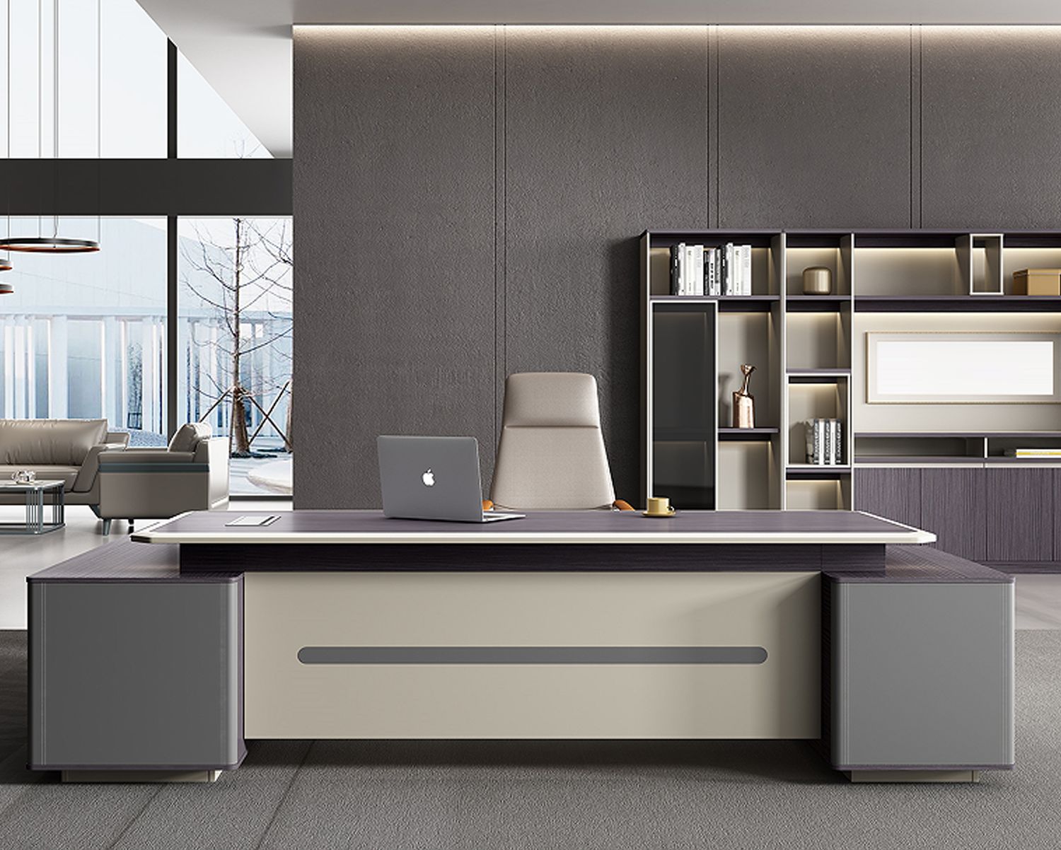 Ofix CEO Falco Desk Executive Table with Side Cabinet (Oak+Grey)