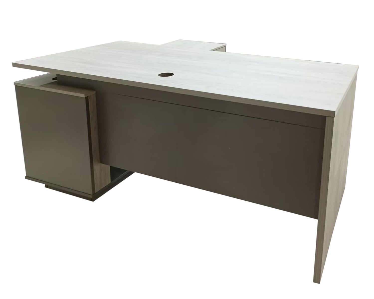 Ofix Ander Desk Executive Table with Side Cabinet (Camphor Wood + Khaki)