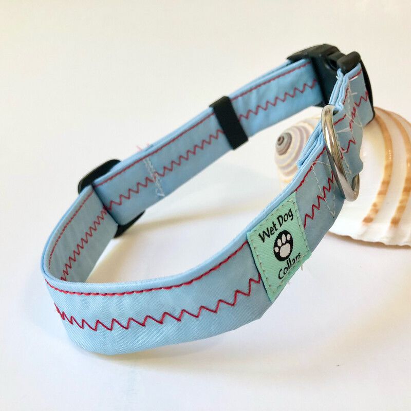 Light Blue Sailcloth Saltwater Proof Dog Collar for Beach