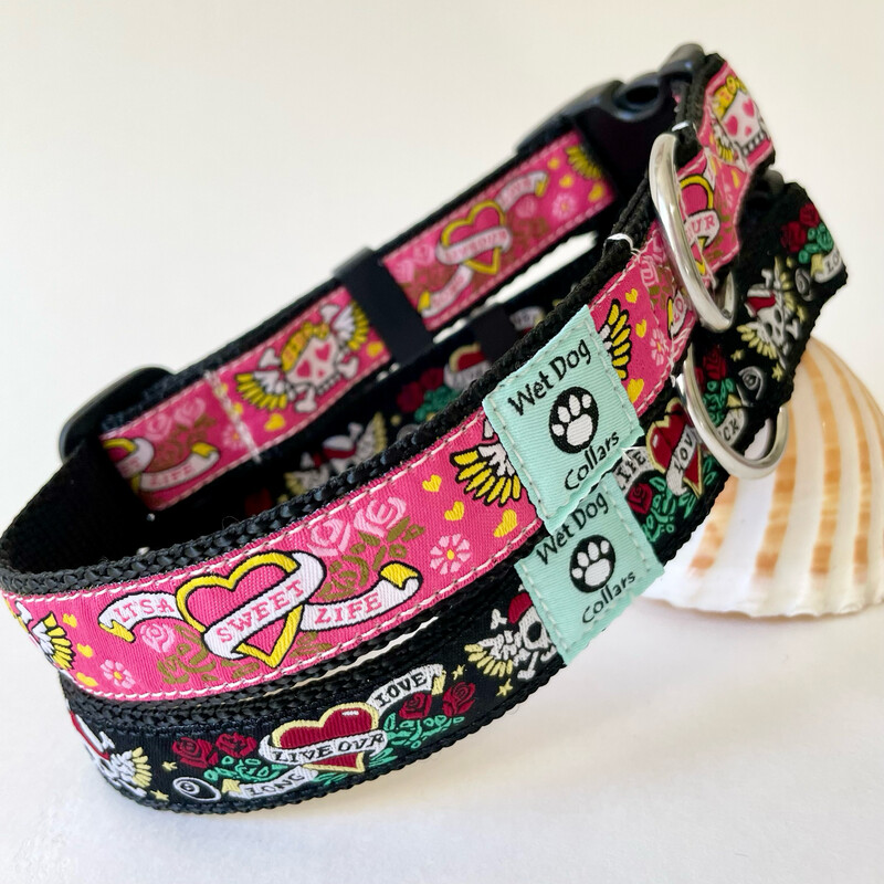 Tattoo Style Nautical Saltwater Proof Dog Collar & Leash Beach