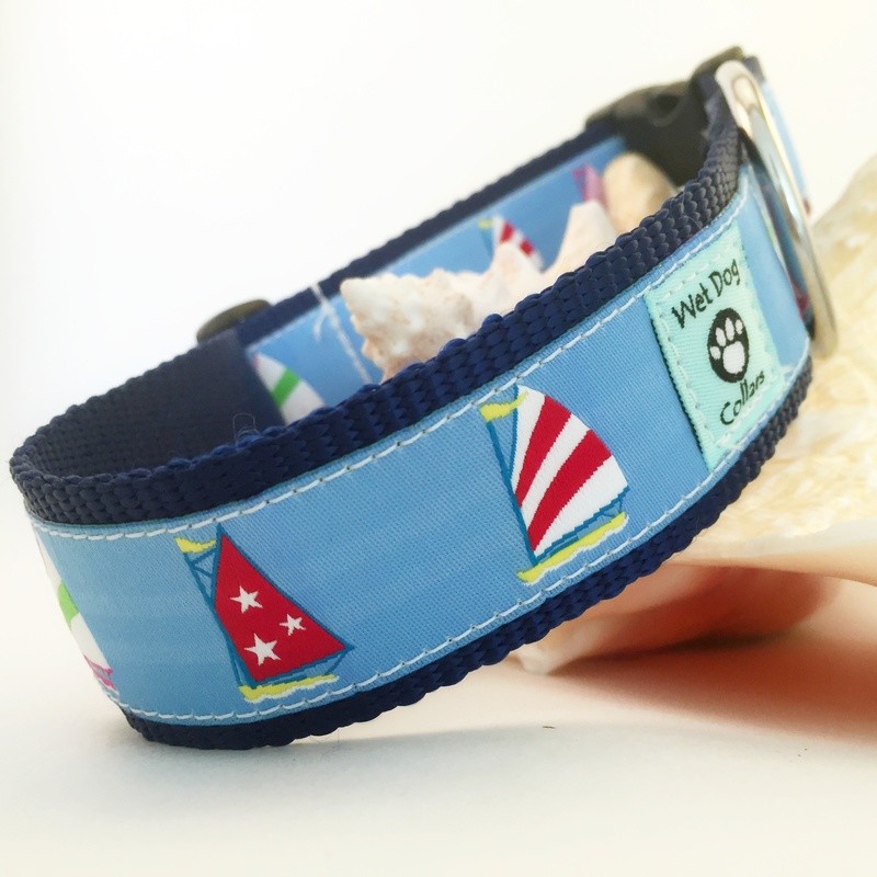 Sailboat Large Saltwater Proof Dog Collar & Leash for Beach