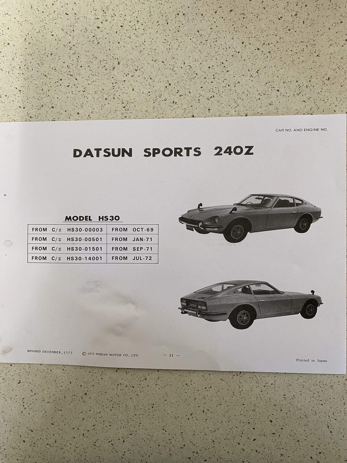 Datsun 240z build dates