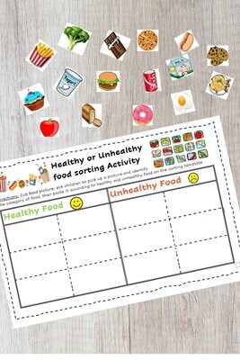 Healthy and unhealthy food Sorting Activity Pack