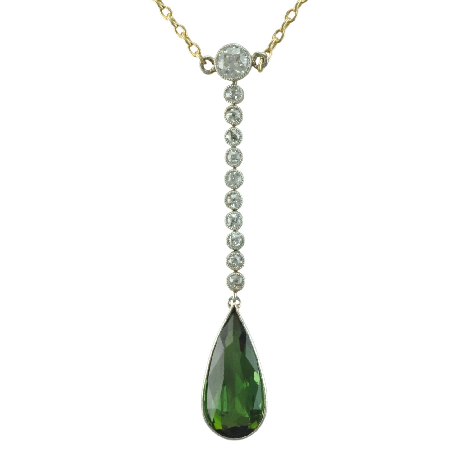 Art Deco Green Tourmaline and Diamond Necklace