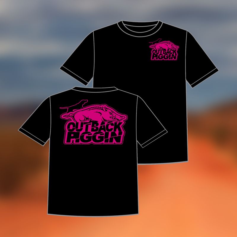 Outback Piggin Tee Adults- Black with PINK
