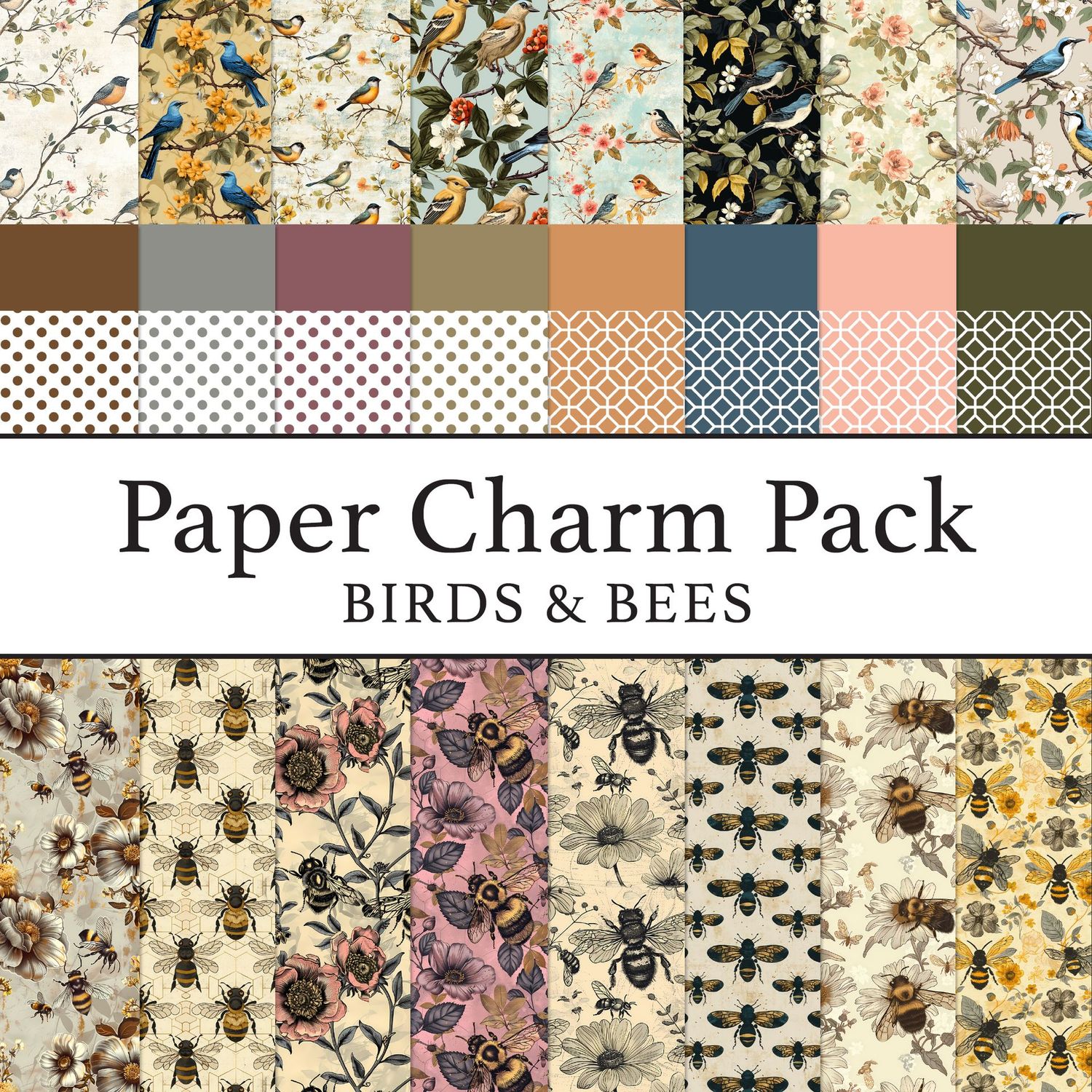 Paper Charm Pack Birds & Bees Digital Kit
