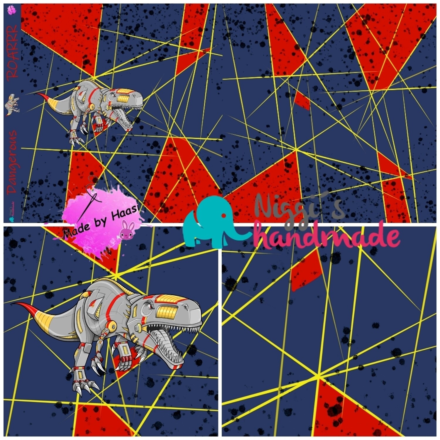 Panel Cyborg T-Rex Rot Bio French Terry