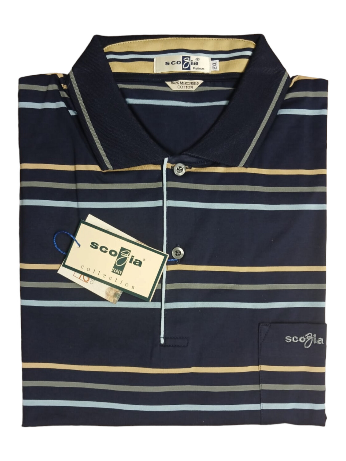 Scozia | Mercerised Golfer | Striped | Navy