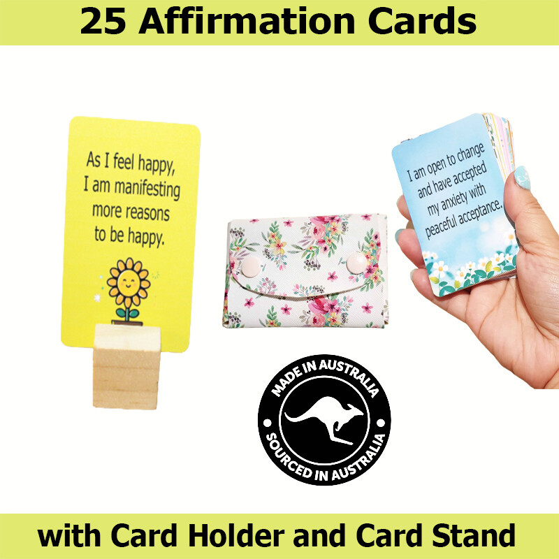 25 Positive Affirmation Cards with Card Holder and Card Stand
