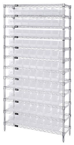 Wire Shelving with 4" high Shelf Clear-View bins (QSB1xxCL)