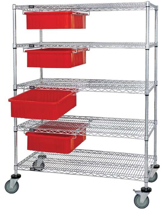 WRC5-63-2436-92060 Wire shelving cart w/undermount bins