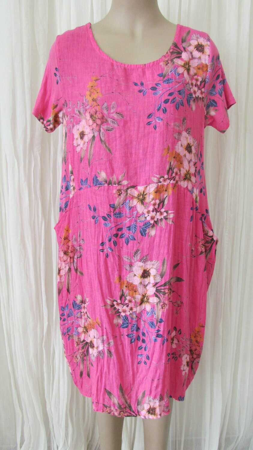 Hot Pink Floral Linen Dress