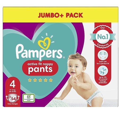 Pampers Active Fit Nappy Pants Size 4 X54 Pack 9 15kg Essential Pack