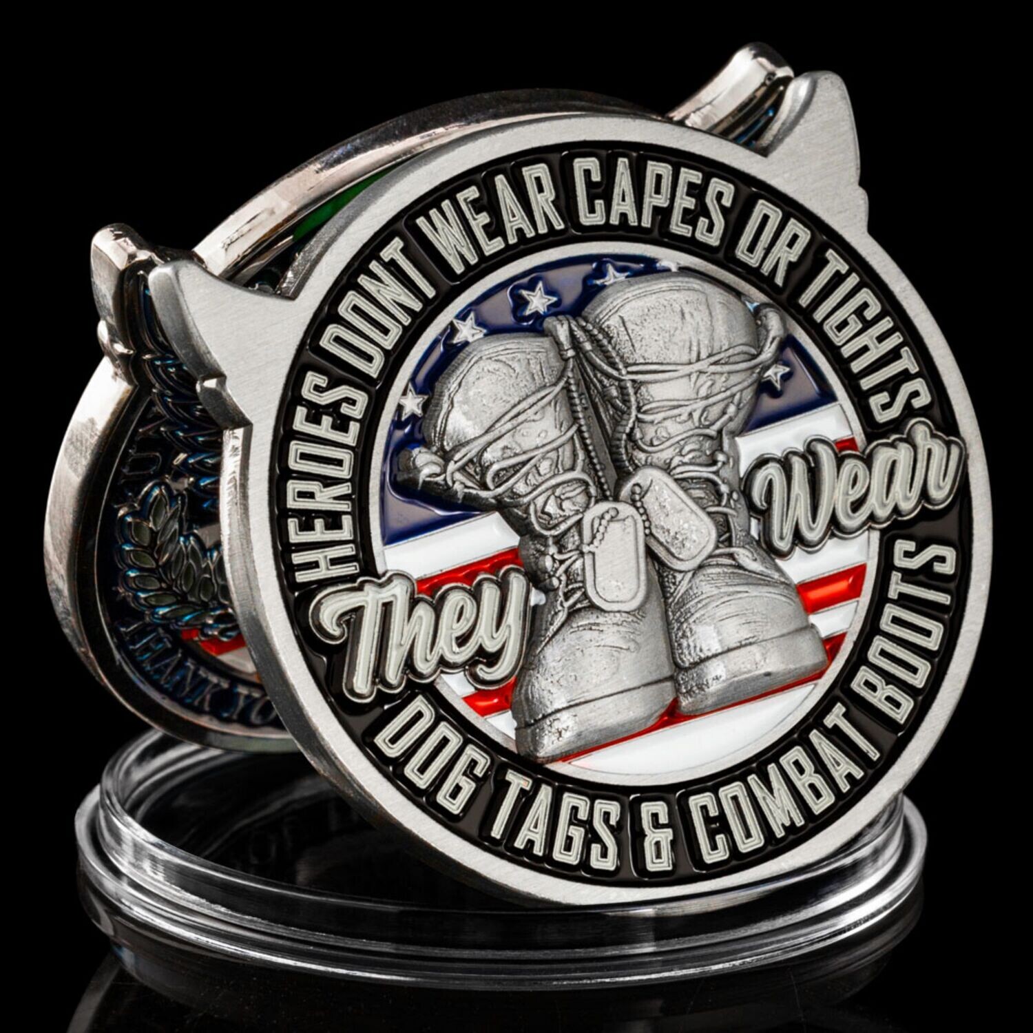 Dog Tags and Combat Boots Antique Silver 3D Challenge Coin