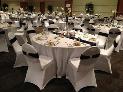 White Spandex Chair Covers | AM Linen Rental - Show Now | Tablecloth ...