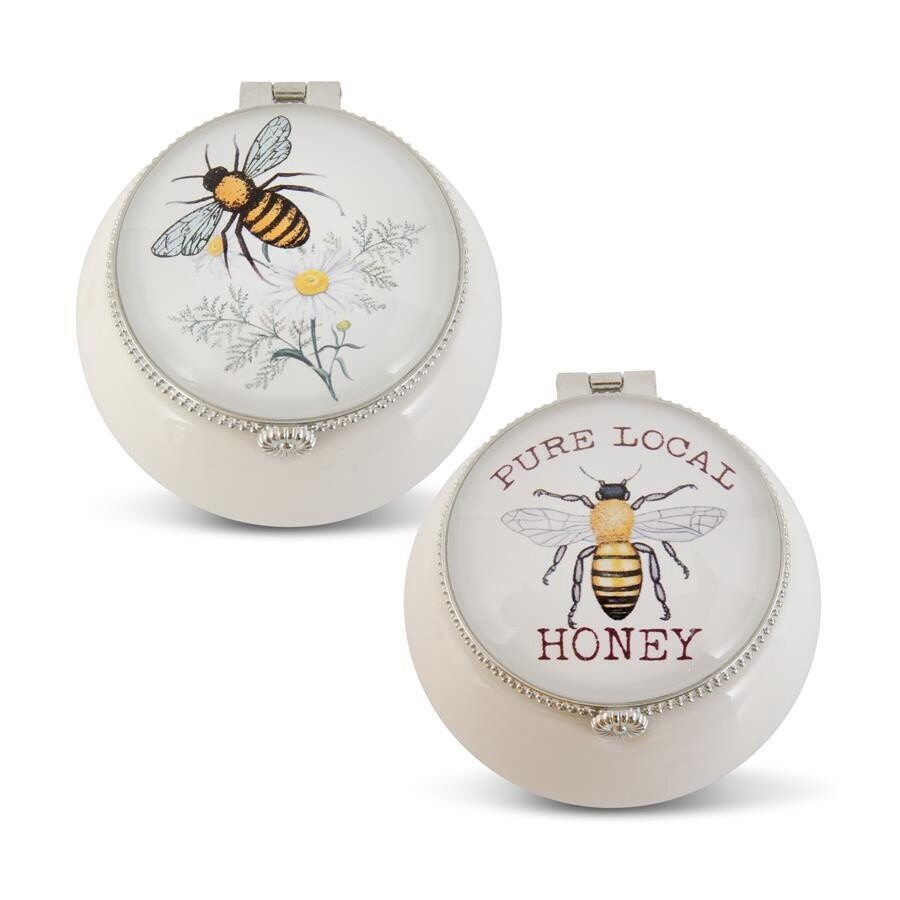 White Porcelain Trinket Boxes Bee