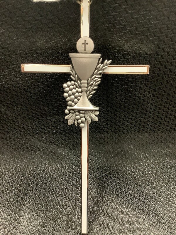 First Communion Cross Metal/White paint
