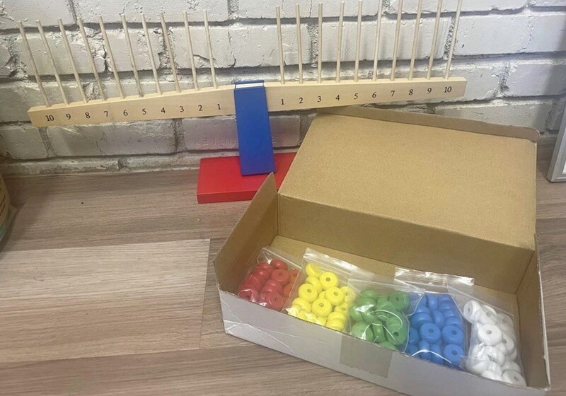 used Montessori counting beads and scale