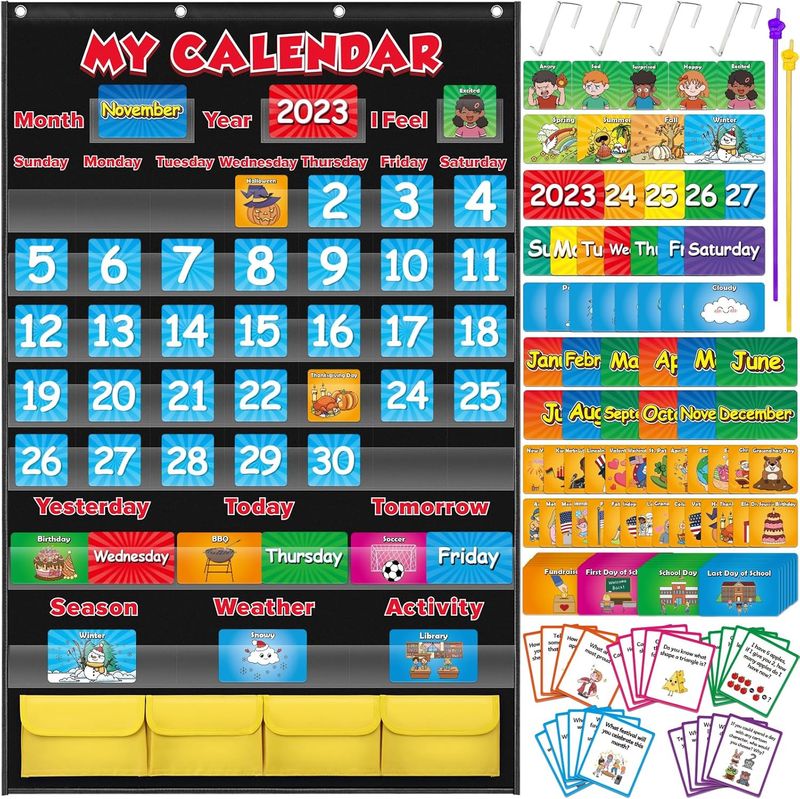 Classroom Calendar Pocket Chart,Monthly Calendar for Kid Preschool ...