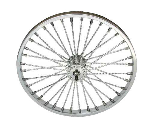 TWISTED 36 SPOKE 8GCHROME 3/8 AXLE SINGLE WALL CHROME. Front and back