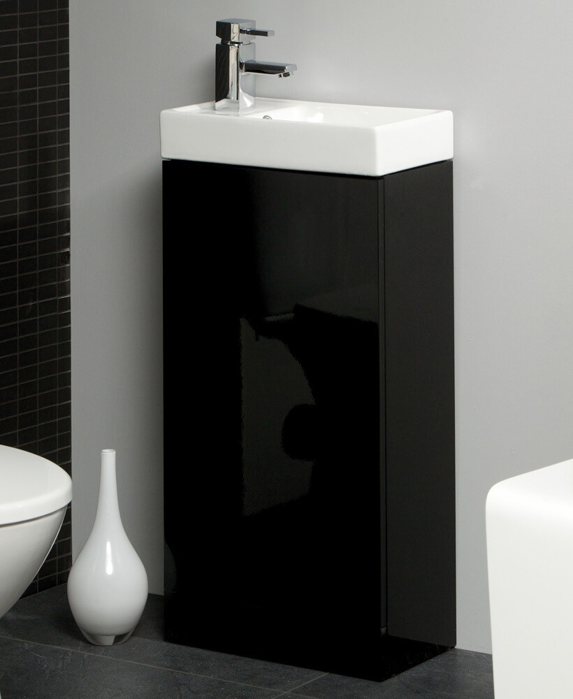 SONAS Basle 40cm Black Gloss Space Saving Cloakroom Vanity Unit