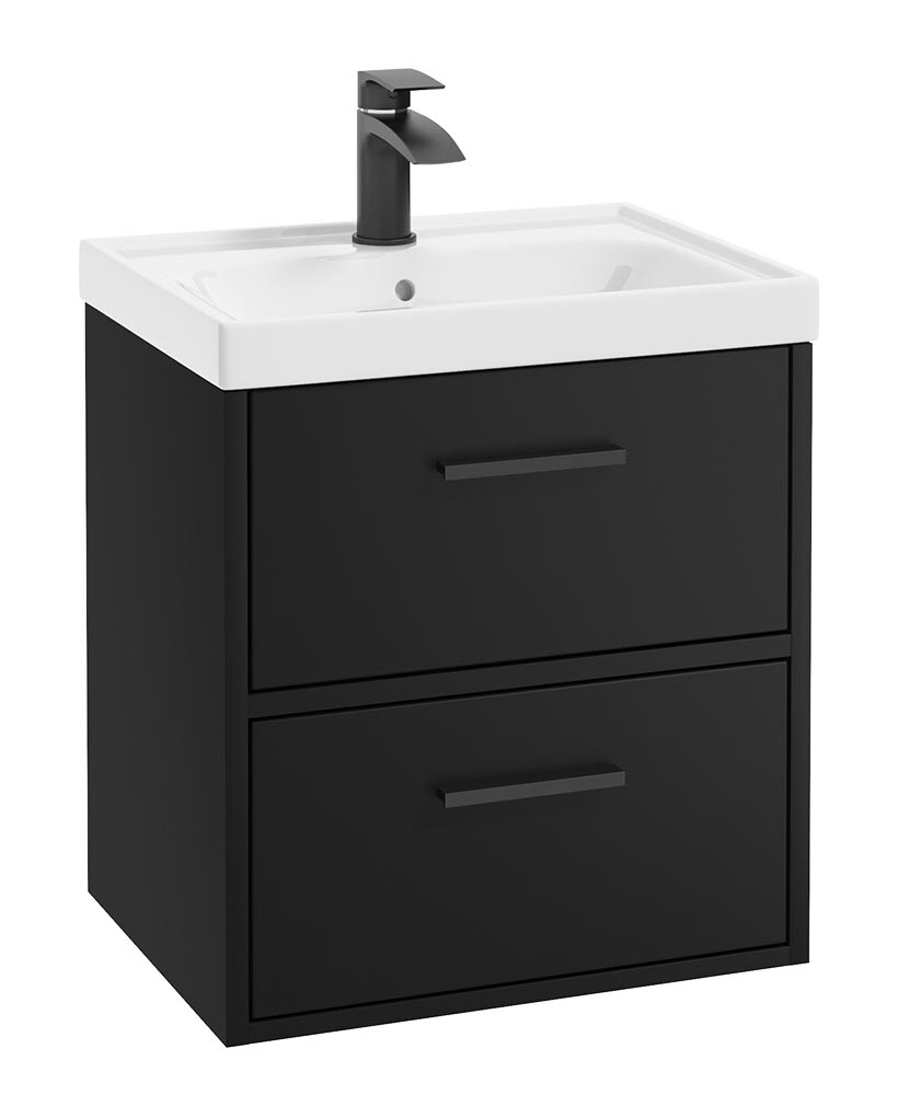 SONAS FINLAND 50cm Two Drawer Wall Hung Matt Black Vanity Unit - Matt ...