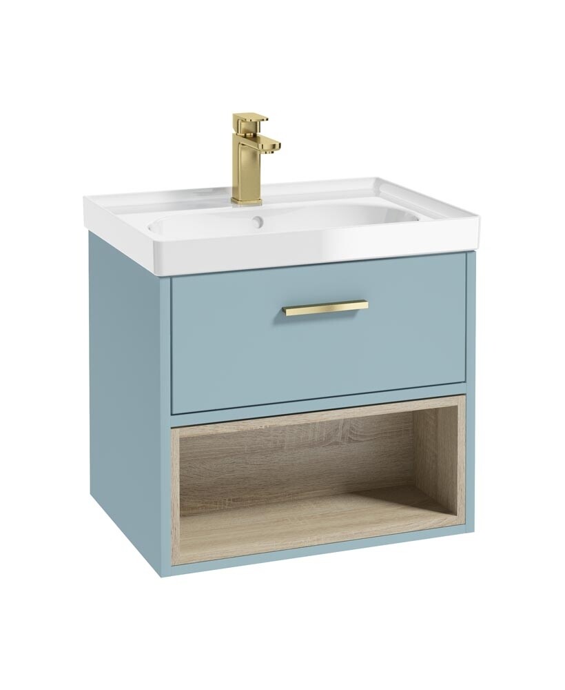 SONAS MALMO 60cm Matt Morning Sky Blue Single Drawer Vanity Unit Gloss ...