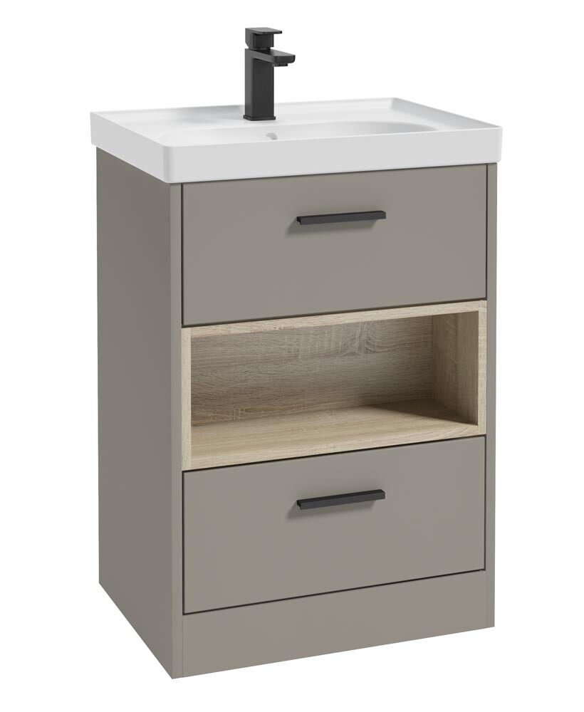 MALMO 60cm Two Drawer Matt Khaki Floor Standing Vanity Unit Matt Basin ...