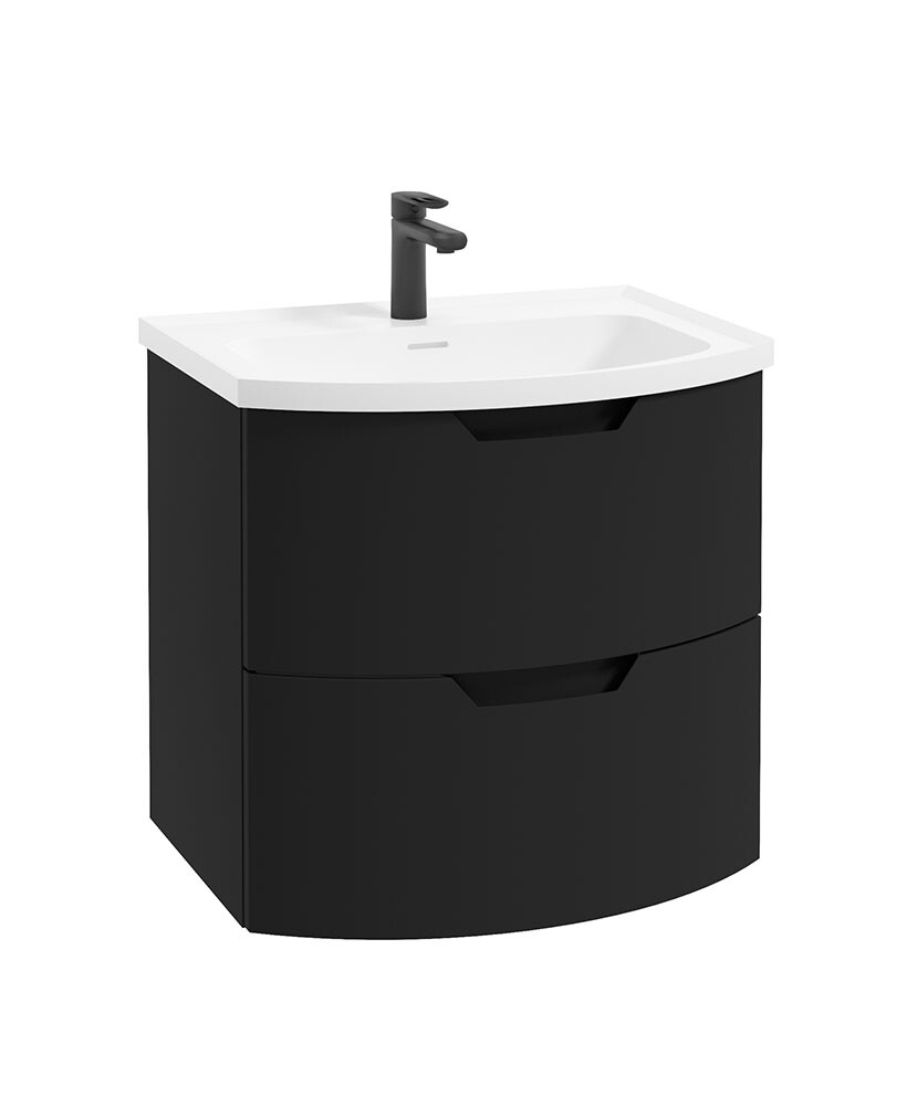 SONAS ARC 60cm 2 Drawer Wall Hung Vanity Unit Matt Black -Matt Basin