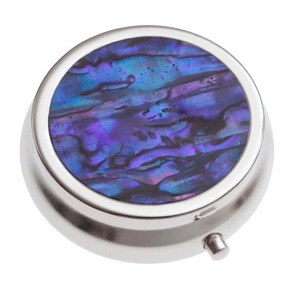 PAUA SHELL Jewellery inlaid Purple Paua Shell Round Shaped Pill Box
