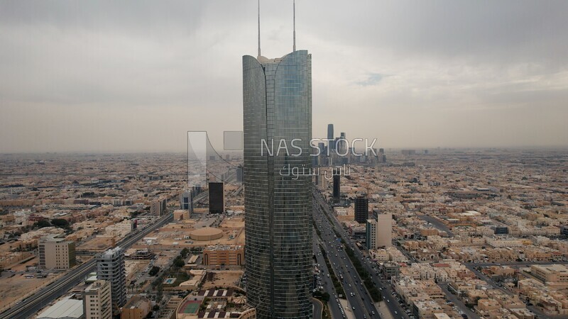 drone footage of Burj Rafal in the city of Riyadh in the Kingdom of ...