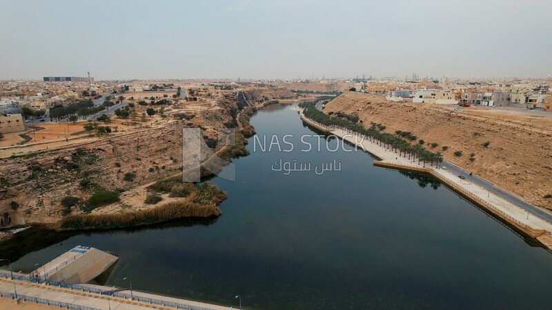 drone footage of Wadi Namar lake in Riyadh, Saudi Arabia, Wadi Hanifa ...