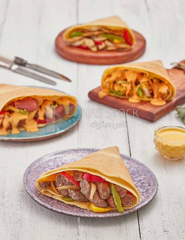 Side view of many types of crepes