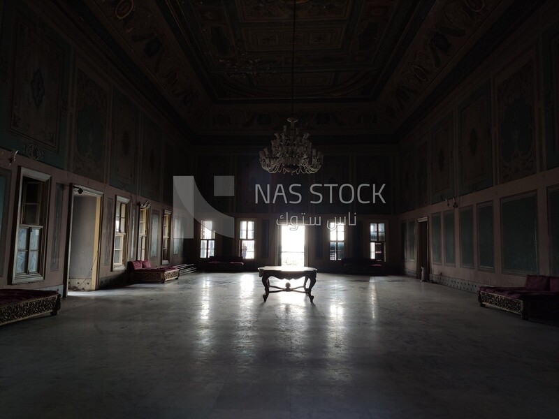 Large hall inside Al-Manasterli Palace in the city of Al-Rawda