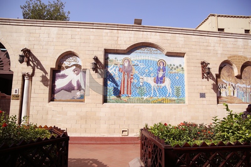 Wall decorated with drawings of Coptic art inside the Hanging Church, Egypt