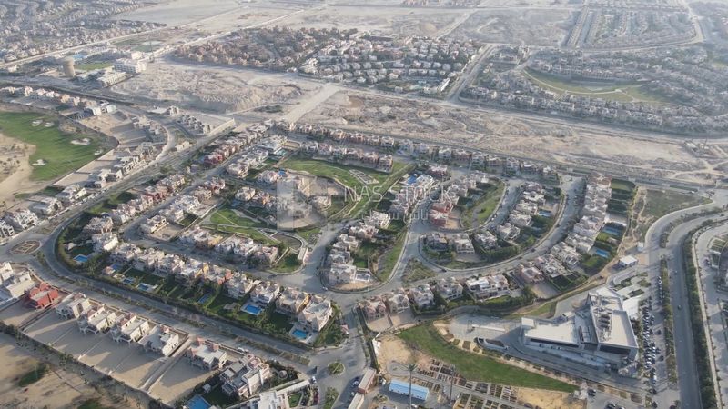 Drone footage of an overview for compounds in Zayed, Egypt