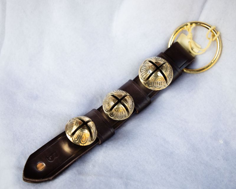 Large Sleigh Bells on Leather Strap