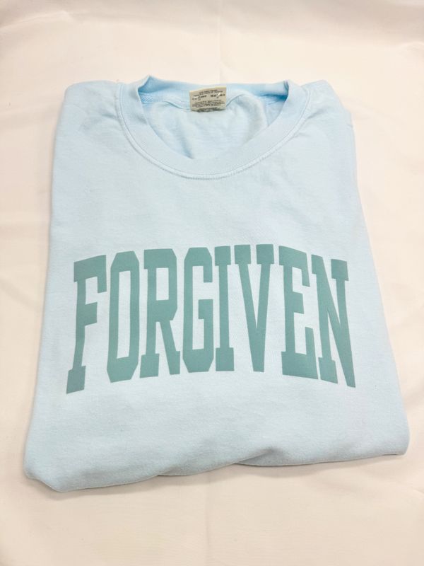 Blue Forgiven Velvet Letter T-Shirt