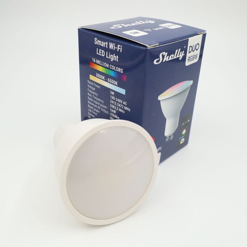 Shelly Duo RGBW - 5W/400lm/GU10 värisäädettävä WiFi-lamppu