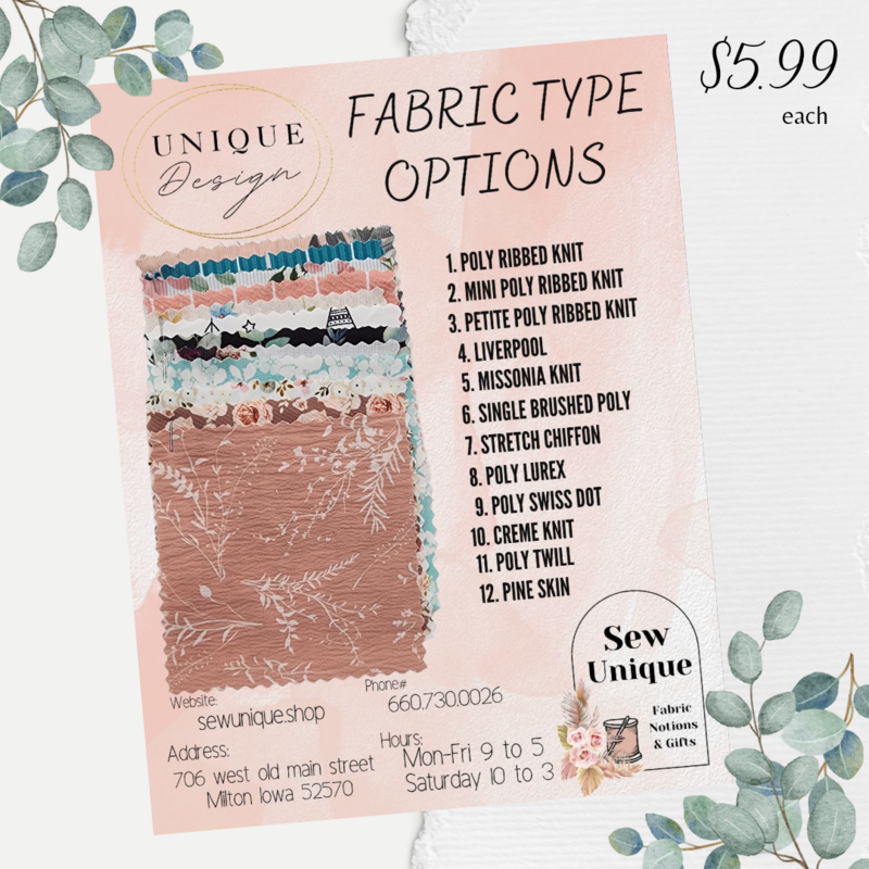 Fabric Type Sample Sheet