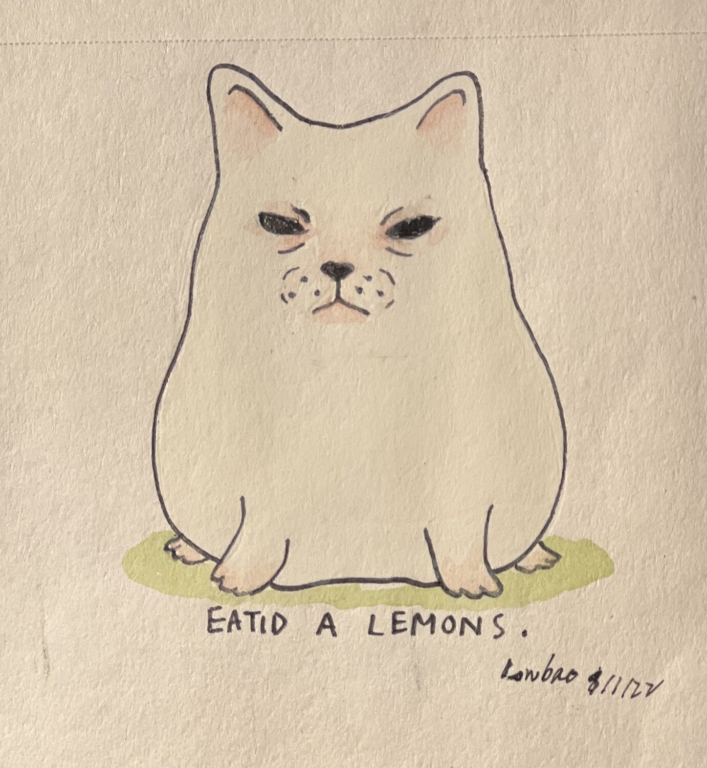 Watercolour eatid a lemons cat mini painting