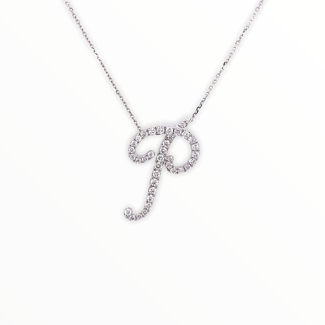 Diamond Initial P Pendant White Gold