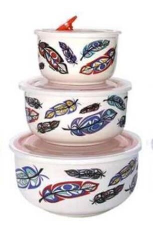 BOWL CERAMIC FOOD CONTAINER FEATHER