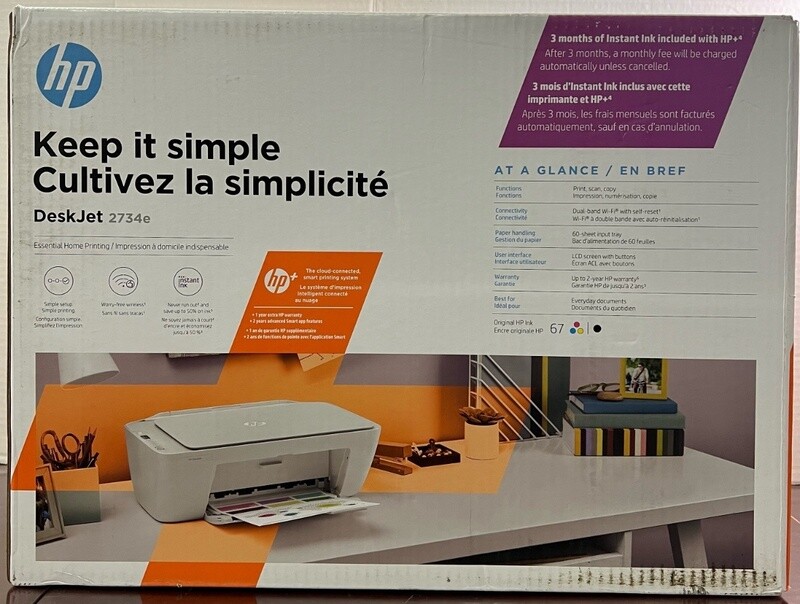 HP DeskJet 2734e Wireless All-in-One Color Printer Scanner Copier (26K72A)