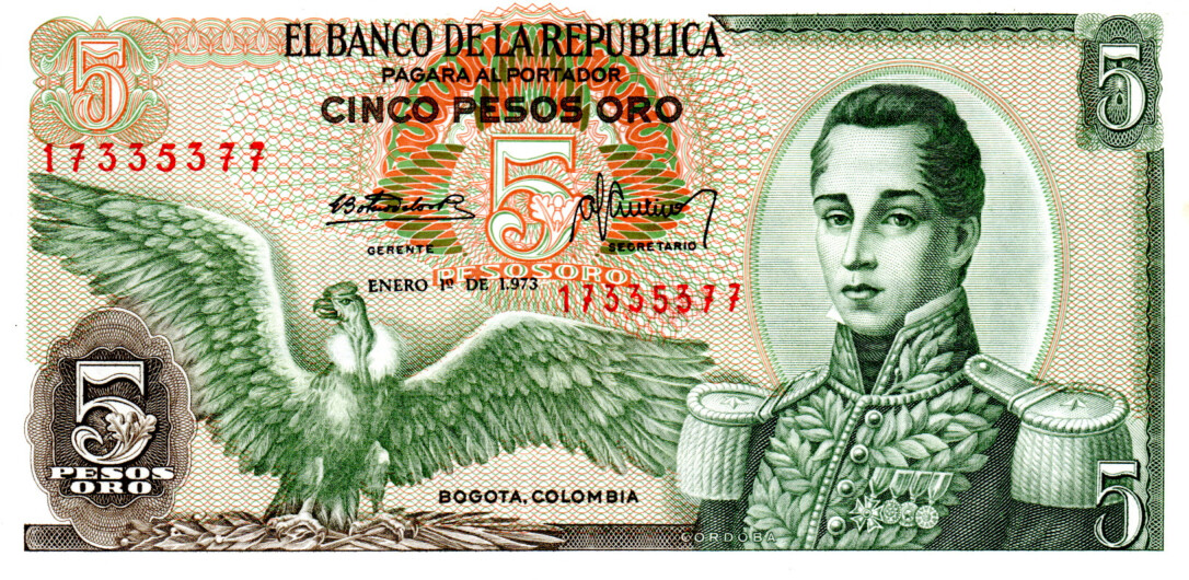 Colombia 5 Pesos 1973 UNC P-406e Banknote Paper Money